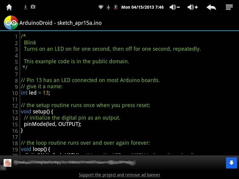Code for and Program Arduino Boards Using ArduinoDroid