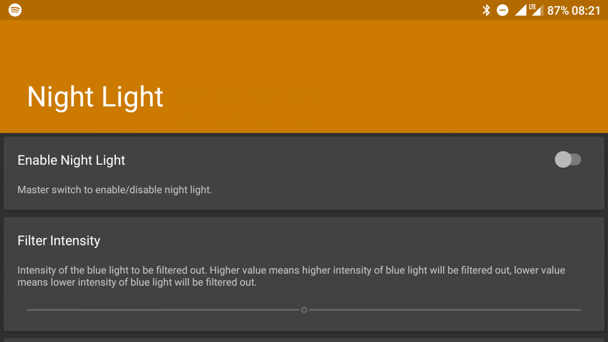 "Night Light" is an Open Source app to adjust Blue Light Intensity