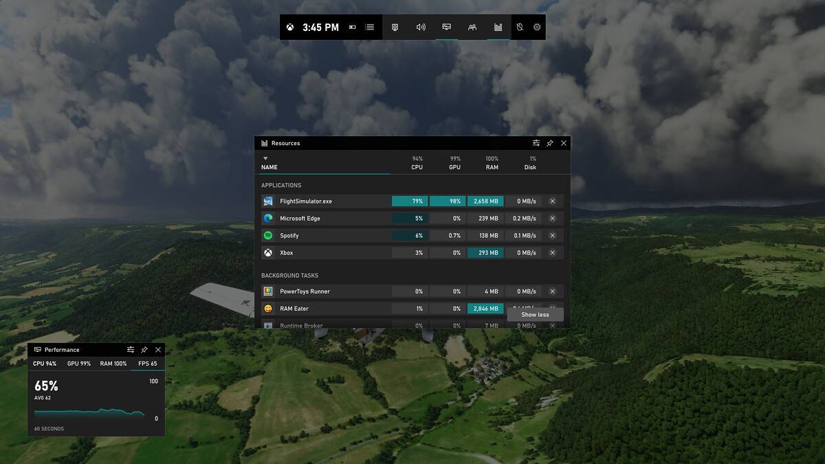 Xbox Game Bar adds a resources widget to track CPU/GPU/RAM usage