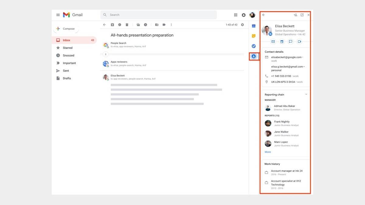 Google Contacts comes to the Gmail side panel for Workspace accounts