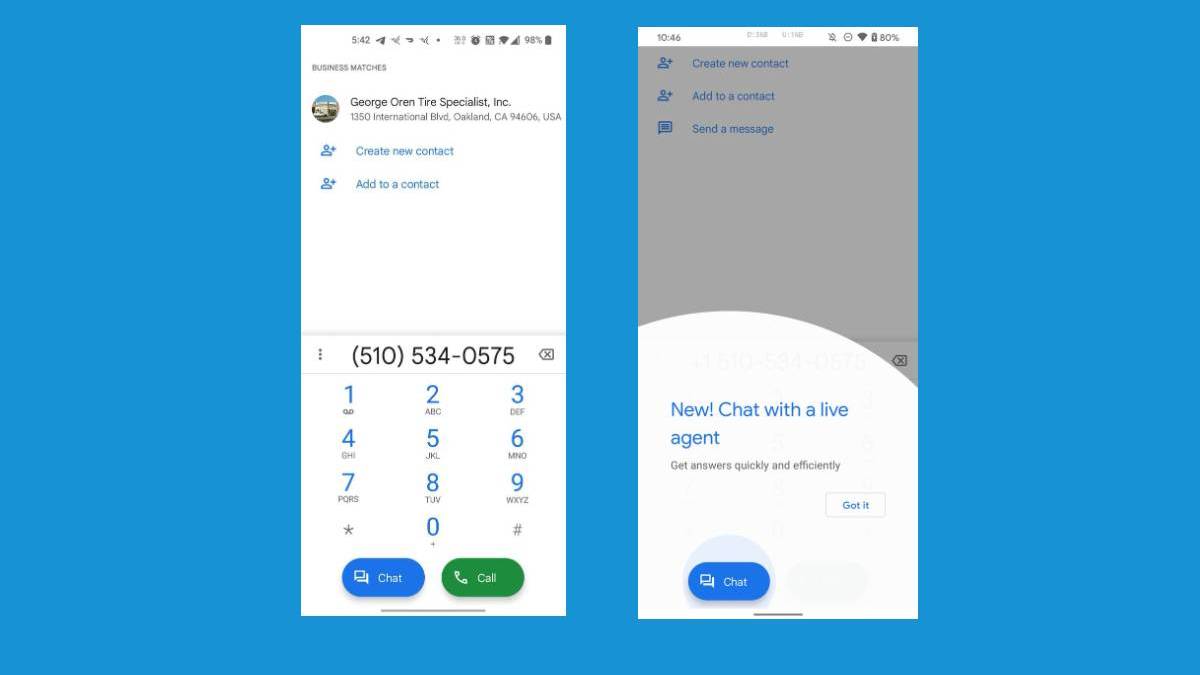 Latest Google Phone app update adds a new "Chat" button
