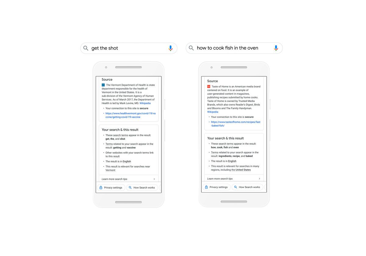 Google's "About this Result" panel shows why you got those search results