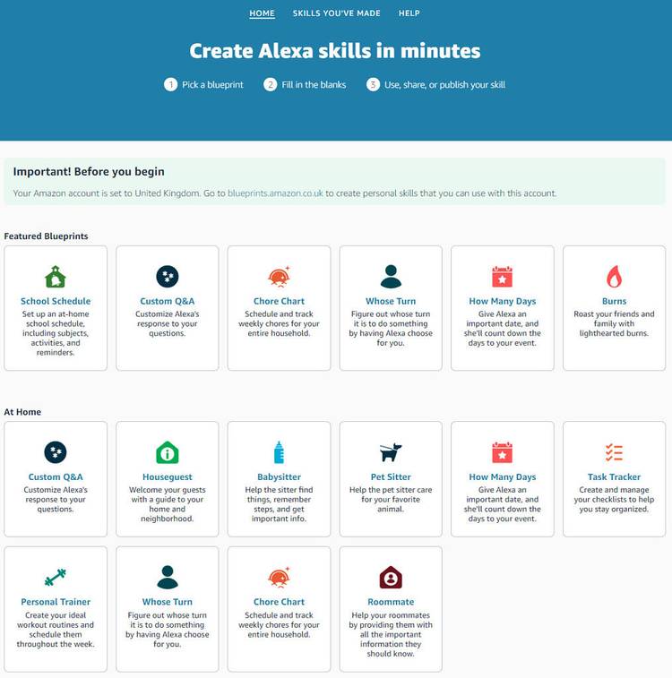How to create an Amazon Alexa skill from Blueprints