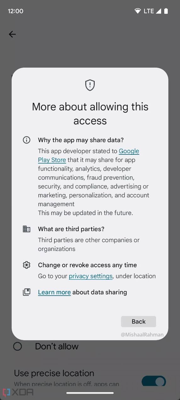 Android 14 kann den Datensicherheitsbereich von Google Play integrieren ...