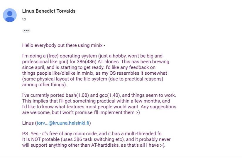 On this day in 1991, Linus Torvalds announced he was working on what ...