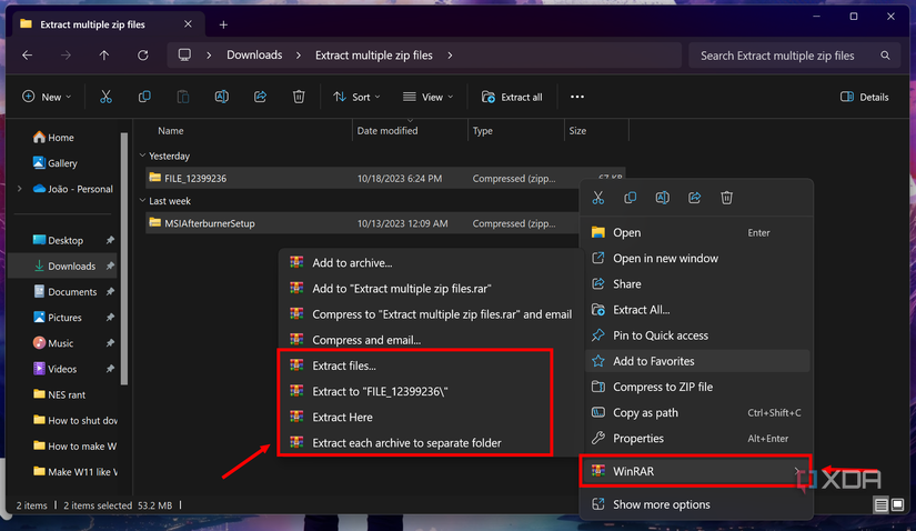 How to extract multiple ZIP files at once in Windows 11