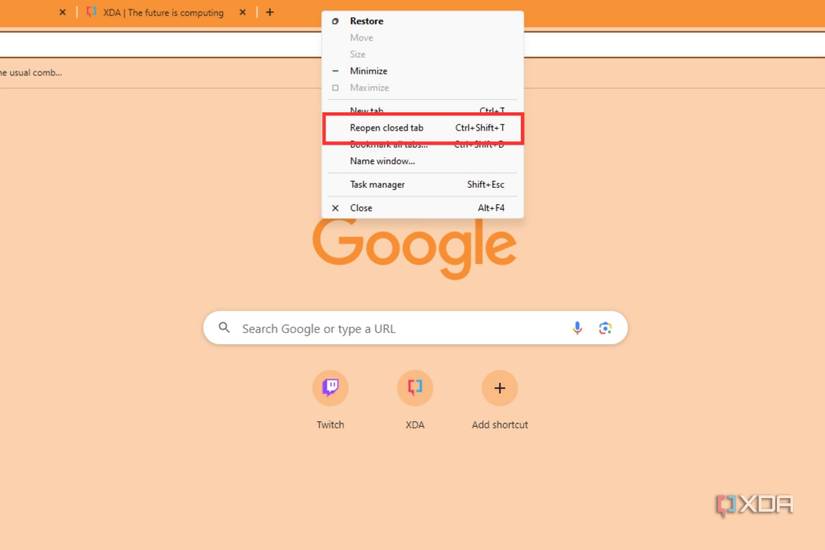 How to reopen a closed tab in Google Chrome