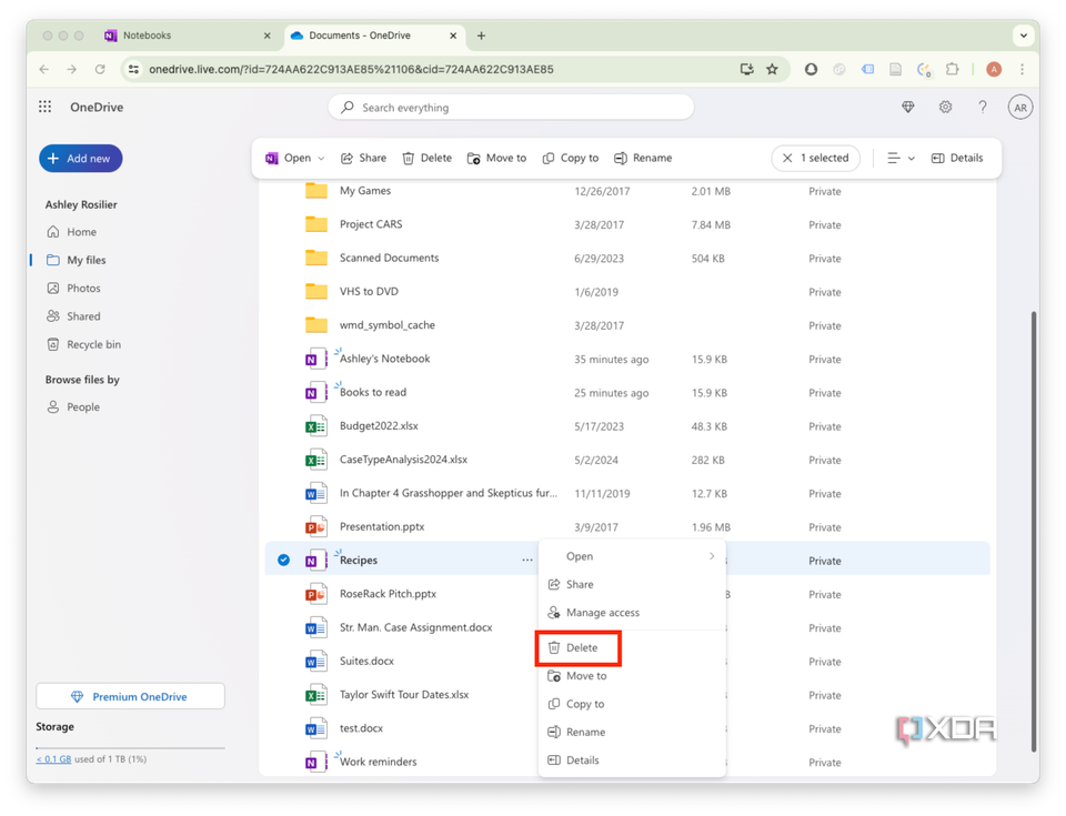 How to delete a notebook in OneNote