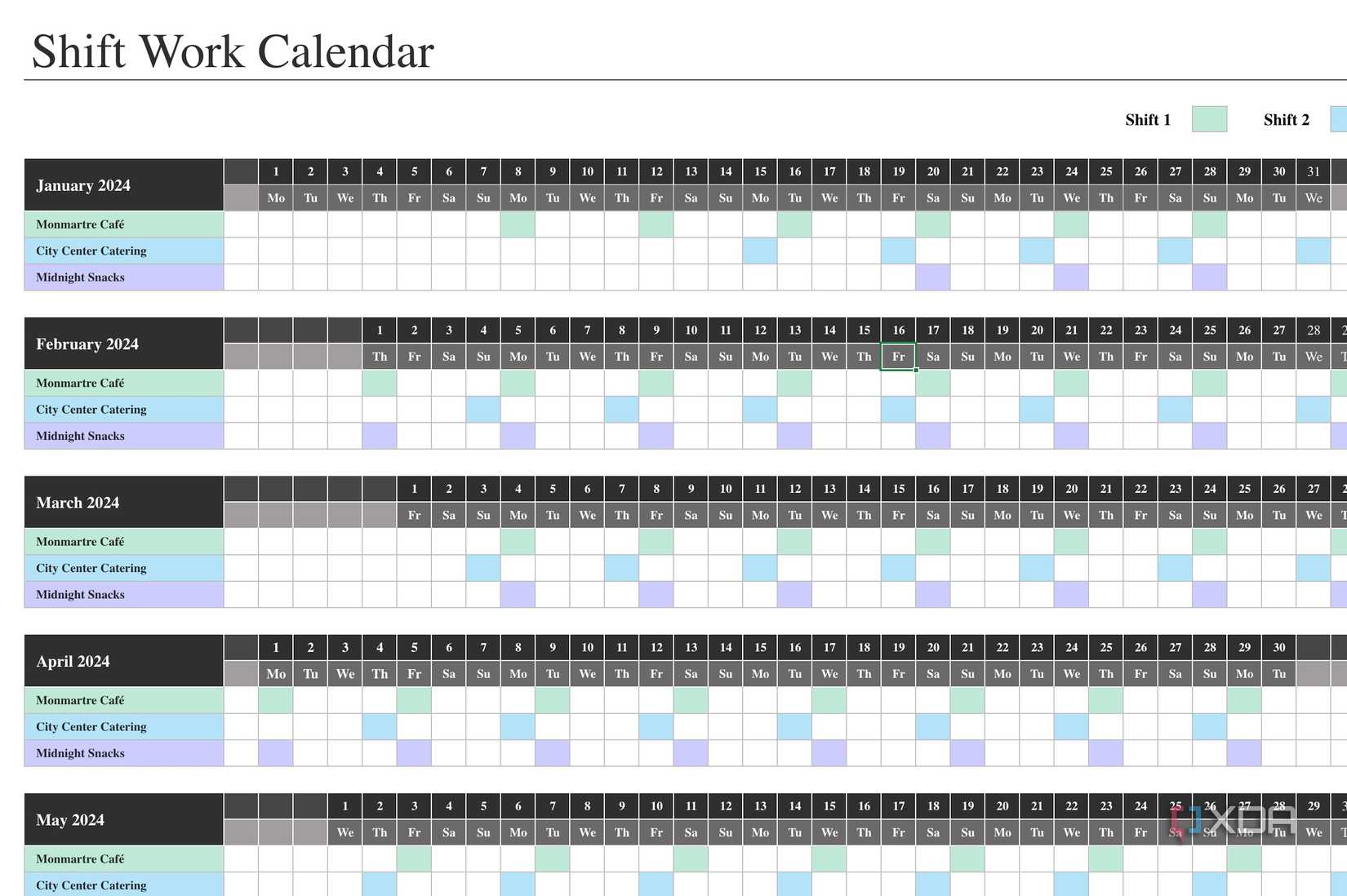 shift pattern excel template