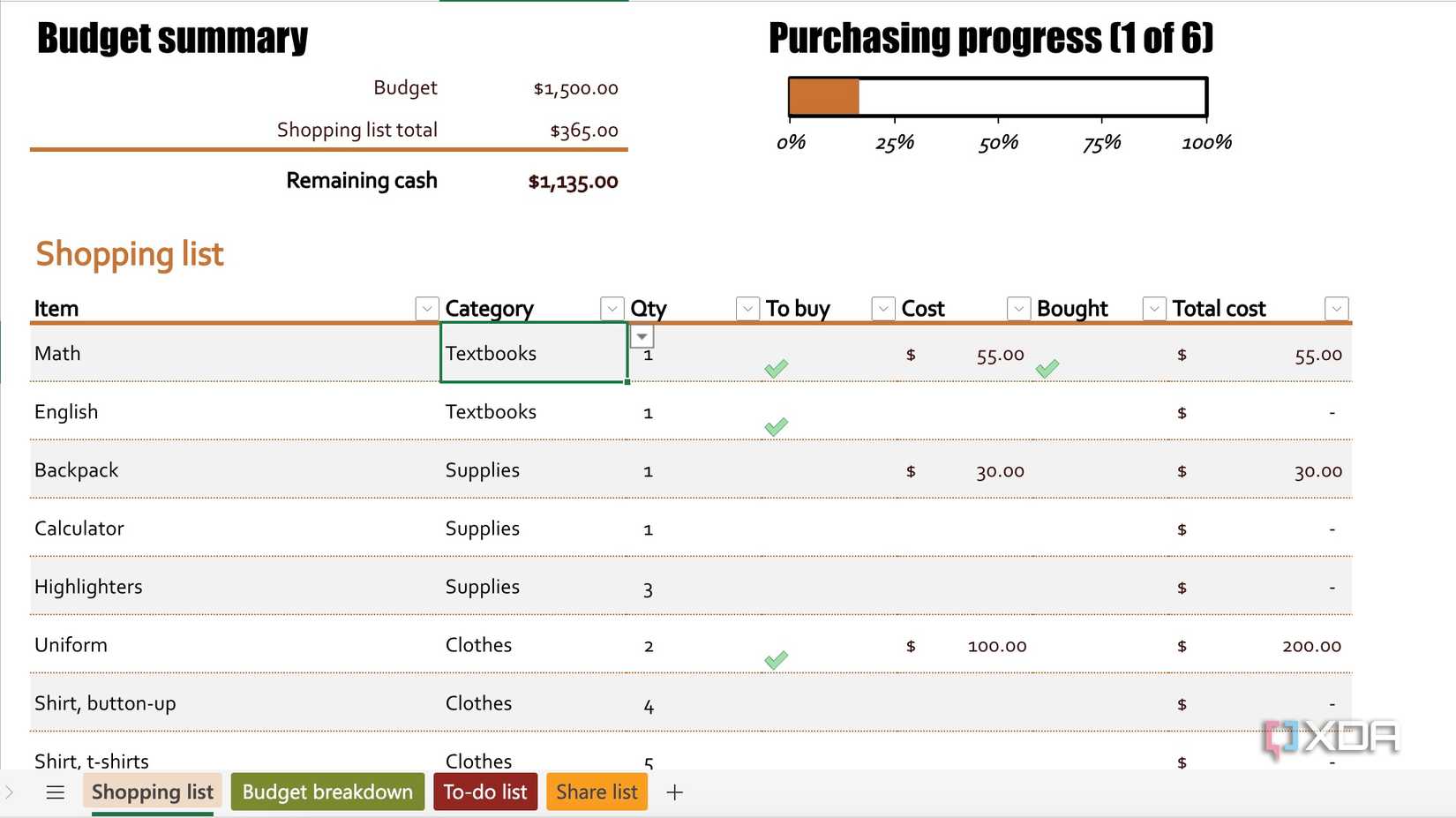 microsoft excel examples for students
