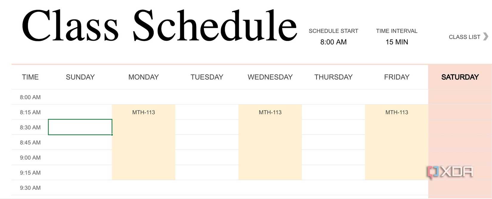 timetable excel template school