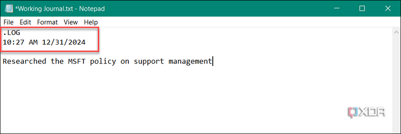 How to create time-stamped logs in Notepad on Windows