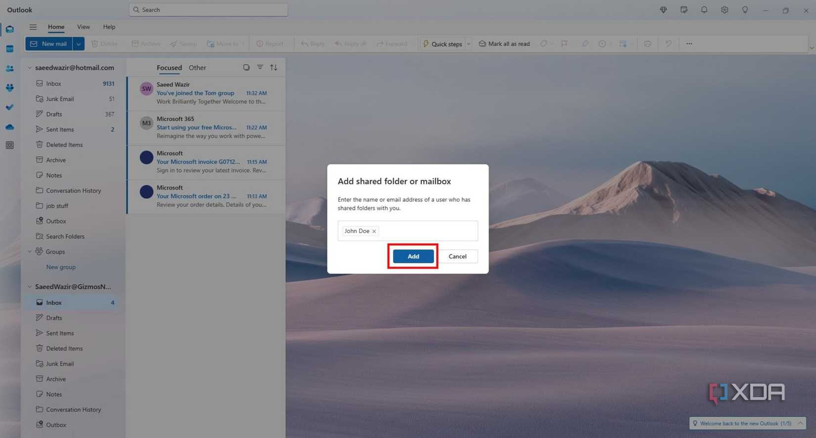 Share your Outlook inbox