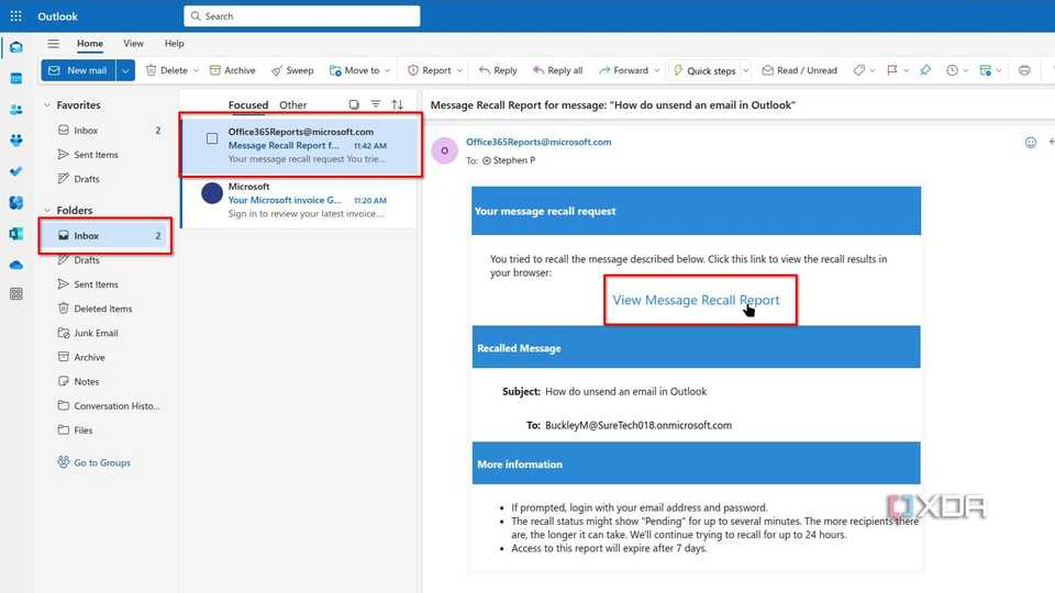 How to recall an email in Outlook