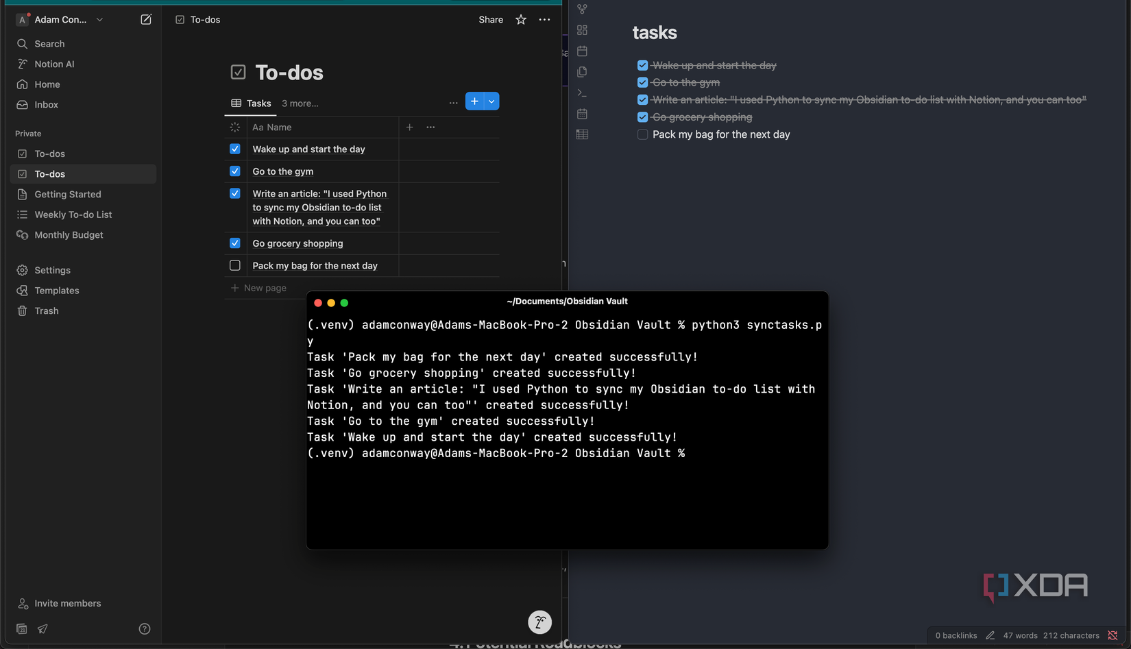 I used Python to sync my Obsidian to-do list with Notion, and you can too