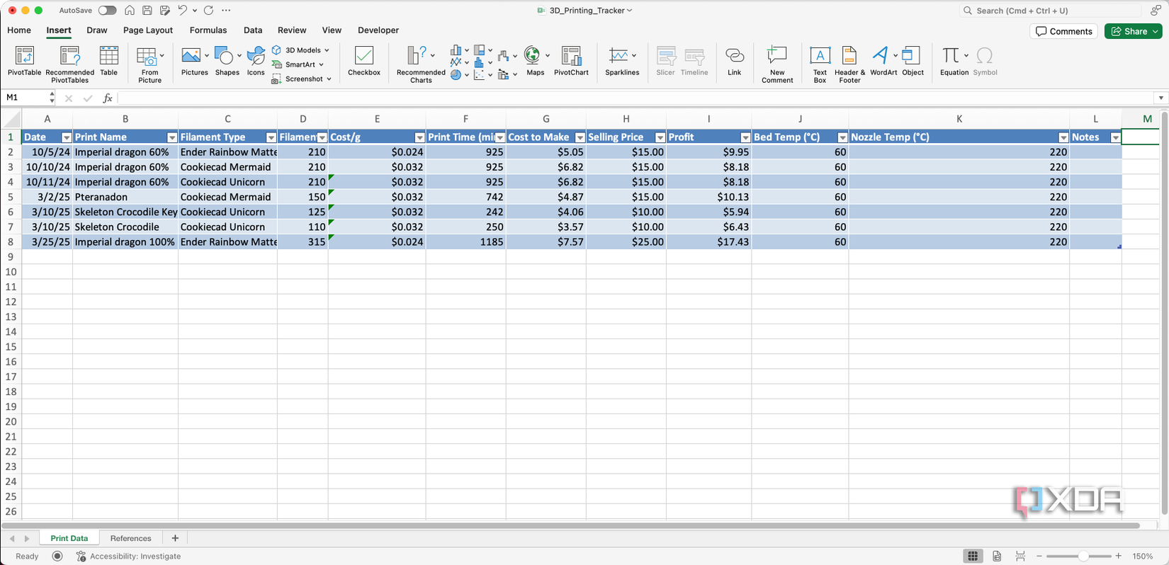 How I visualize my 3D printing data with Excel
