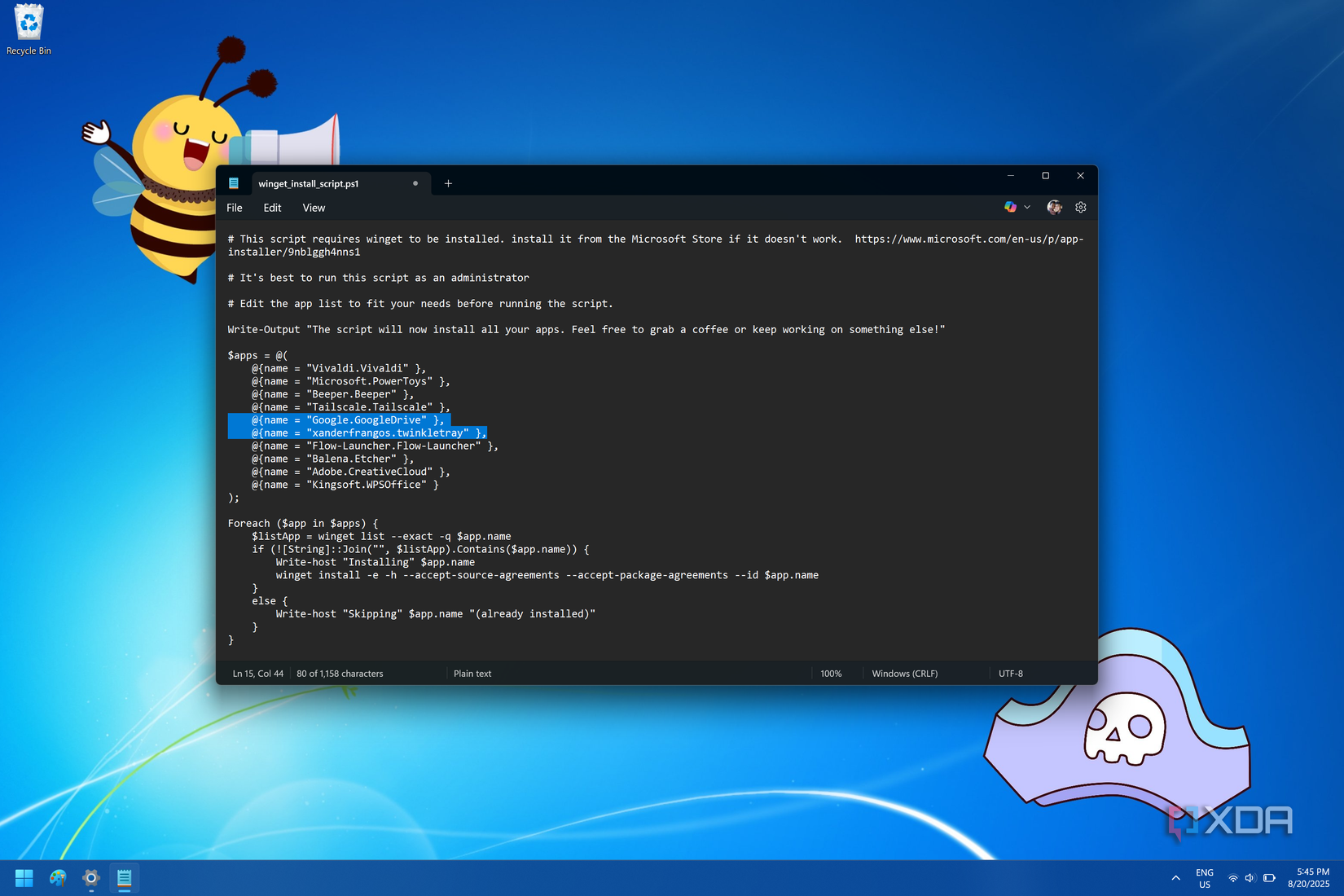 I made a simple script to install all my apps on a new PC using WinGet ...