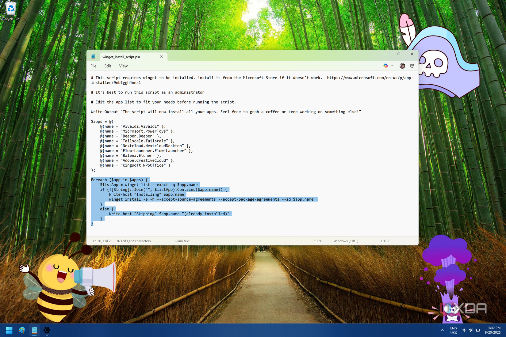 I made a simple script to install all my apps on a new PC using WinGet ...