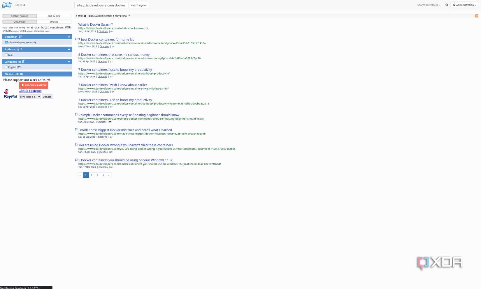 Self-host your own search engine with YaCy and Docker