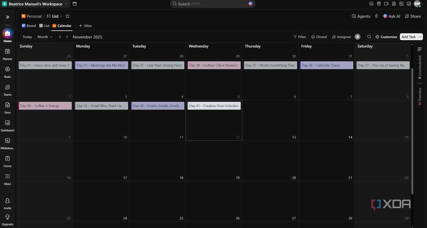 I used ClickUp’s free plan to make my own journaling app
