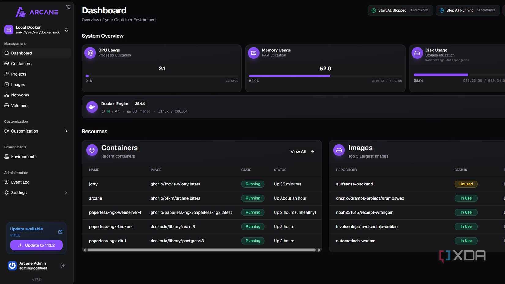 Arcane is a Portainer alternative with a modern, mobile-friendly interface