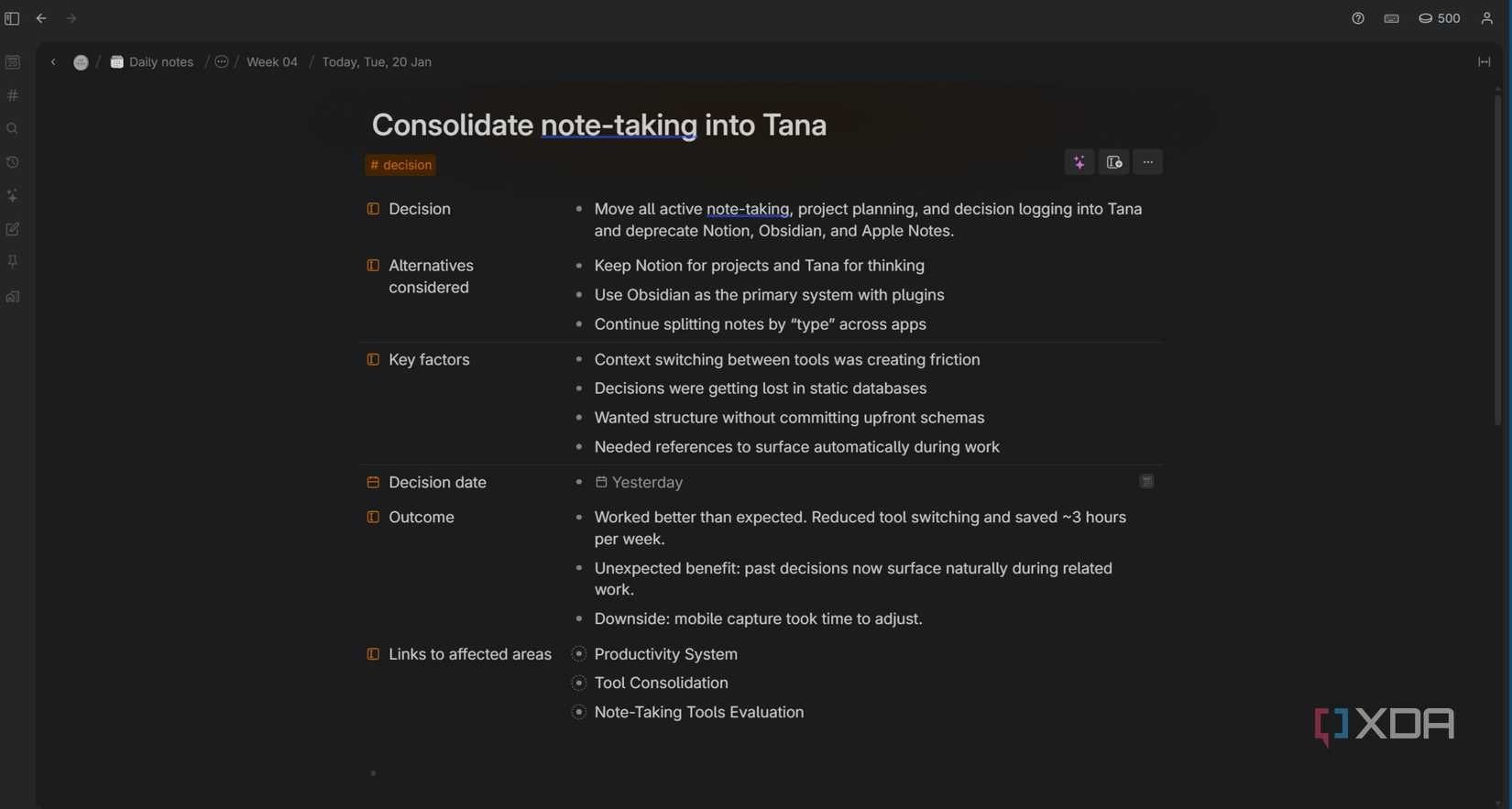 Why I’m using Tana to track my decisions (and why you should too)